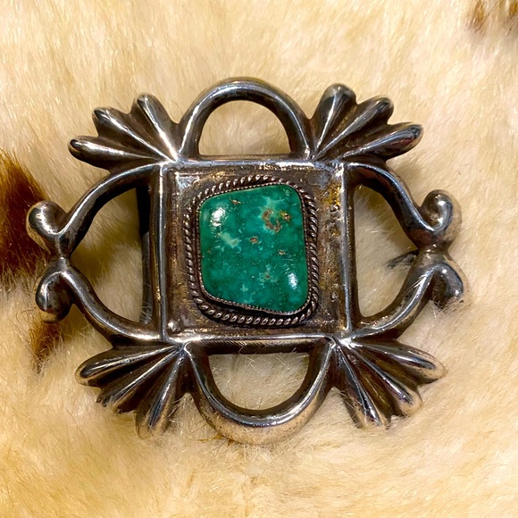 Accessories | Antique Sand Cast Silver And Turquoise Belt Buckle | Poshmark